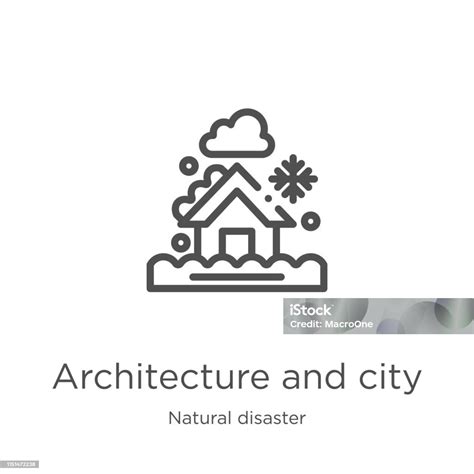 건축과 도시 아이콘 자연 재해 컬렉션에서 벡터입니다 얇은 라인 아키텍처와 도시 개요 아이콘 벡터 일러스트 레이 션입니다 웹 사이트 디자인 및 모바일 앱 개발을 위한 윤곽