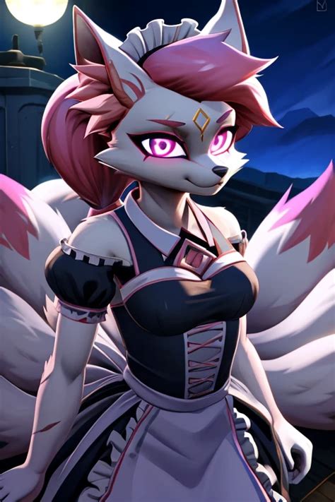 Kimiko Furry Female Anthro Fox Girl White Body Fur Pink Hair