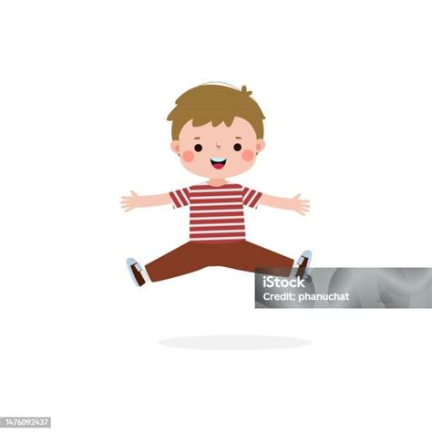 귀여운 작은 아이 점프와 춤 플랫 스타일 행복 한 아이 활동 어린이 놀이 흰색 배경에 격리 된 만화 캐릭터 디자인 광고에 대 한