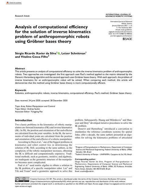 Pdf Analysis Of Computational Efficiency For The Solution Of Inverse Kinematics Problem Of