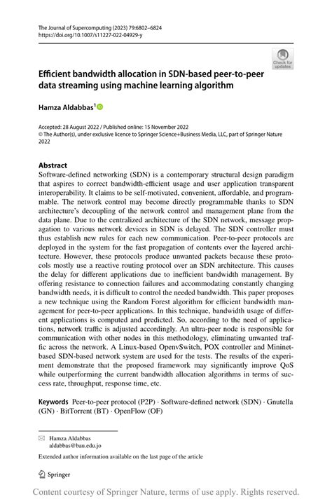 Efficient Bandwidth Allocation In Sdn Based Peer To Peer Data Streaming