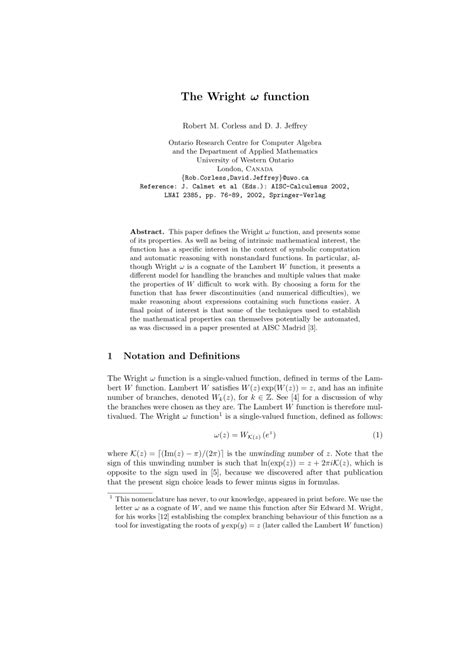 Pdf The Wright Omega Function