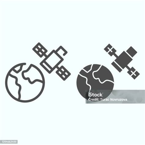 위성 및 지구 선과 솔리드 아이콘입니다 지구상에서 무선 시스템 방송 우주 탐사 디자인 개념 흰색 배경에 윤곽 스타일 픽토그램 웹