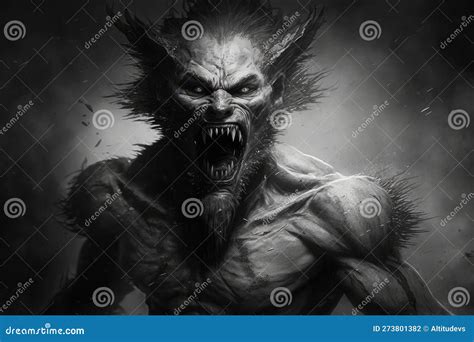 Scary Werewolf Charging At The Camera Teeth Bared Stock Illustration