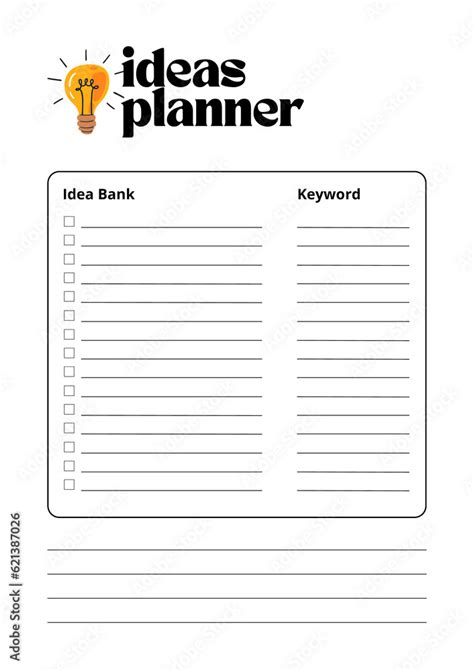 Idea Planner Digital Planning Insert Sheet Printable Page Template