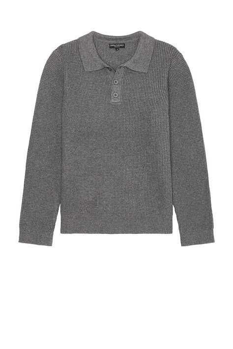 Central Park West Wyatt Waffle Stitch Polo In Charcoal Revolve