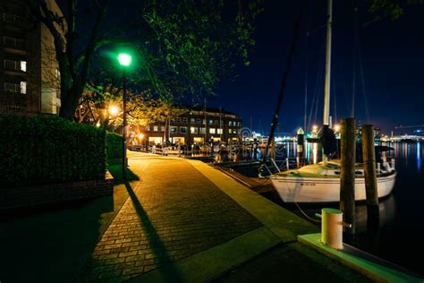The Waterfront At Night In Fells Point Baltimore Maryland Stock