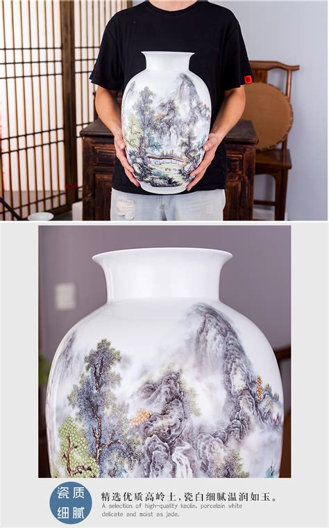 488景德镇青花陶瓷手绘花瓶客厅摆件插干花现代新中式装饰品摆设 景德镇名瓷在线