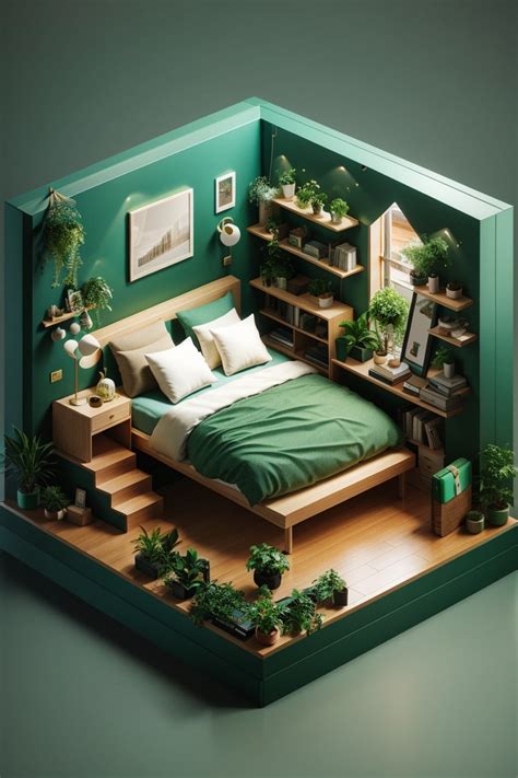 Emerald Elegance A Cozy Isometric Cube Room On Behance