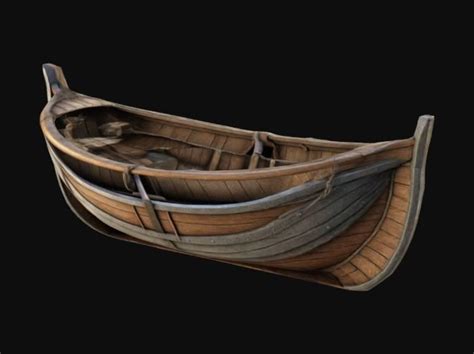 Small Medieval Rowing Boat Without Paddles High Detail Realistic