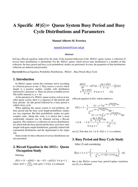 Pdf A Specific Mginfty Queue System Busy Period And Busy Cycle