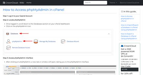 Crowncloud Wiki How To Access Phpmyadmin And Import Export Databases