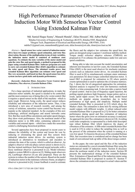 Pdf High Performance Parameter Observation Of Induction Motor With Sensorless Vector Control