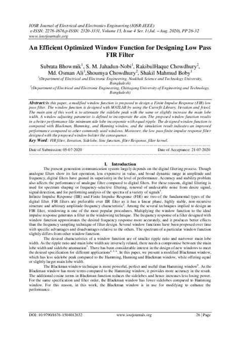 Pdf An Efficient Optimized Window Function For Designing Low Pass Fir Filter