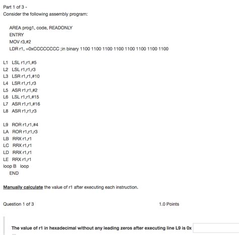 Solved Part 1 Of 3 Consider The Following Assembly