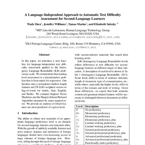 A Language Independent Approach To Automatic Text Difficulty Assessment For Second Language