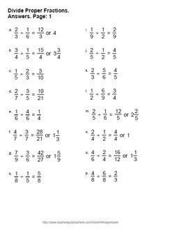 Dividing Fractions Worksheets Proper Improper Mixed Fractions