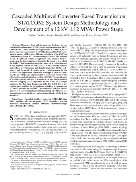 Pdf Cascaded Multilevel Converter Based Transmission Statcom System
