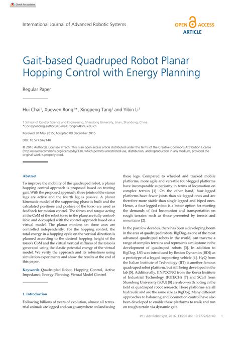 Pdf Gait Based Quadruped Robot Planar Hopping Control With Energy Planning