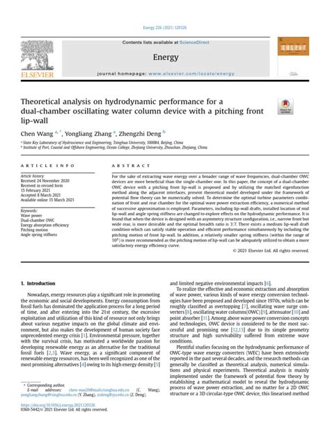 Theoretical Analysis On Hydrodynamic Performance For A Dual Chamber Oscillating Water Column