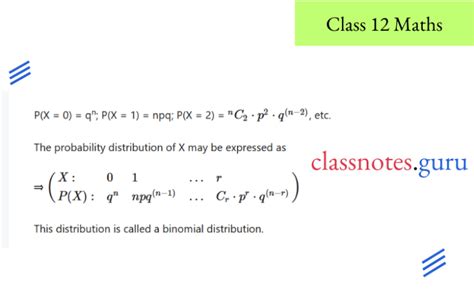 Wbchse Solutions For Class12 Maths Binomial Distribution Formula In