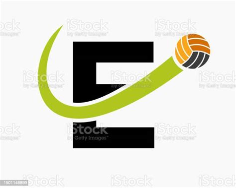 움직이는 배구 공 아이콘이 있는 문자 E 배구 개념 배구 스포츠 유형 템플릿 Championship에 대한 스톡 벡터 아트 및 기타 이미지 Championship
