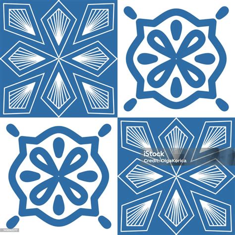 Azulejo 스타일의 세라믹 타일을위한 블루 모티프 복고풍 디자인 0명에 대한 스톡 벡터 아트 및 기타 이미지 0명 고풍