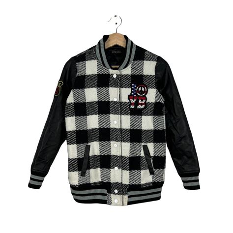 Japanese Brand × Varsity Jacket Rare Tartan Design Varsity Jacket Rote