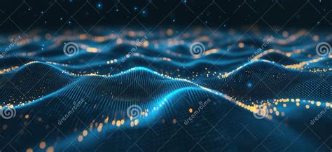 Digital Wave Patterns With Glowing Particles Abstract Representation Of Data Flow And