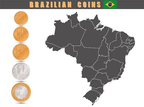 Set Braziliaanse Munten Met Braziliaanse Kaart Vector Illustratie Premium Vector