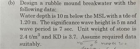 Solved B ﻿design A Rubble Mound Breakwater With The