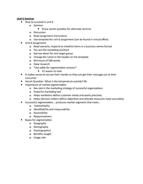 Mt219 Unit6seminar Lecture Notes Unit 6 Seminar How To Succeed In Unit 6 O Seminar Know