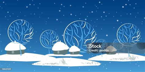 겨울 풍경입니다 마입니다 만화 그림입니다 벡터 이미지입니다 12월에 대한 스톡 벡터 아트 및 기타 이미지 12월 가벼운 강 Istock