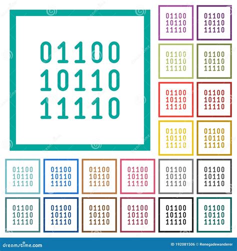 Binary Code Flat Color Icons With Quadrant Frames Stock Vector Illustration Of Processing