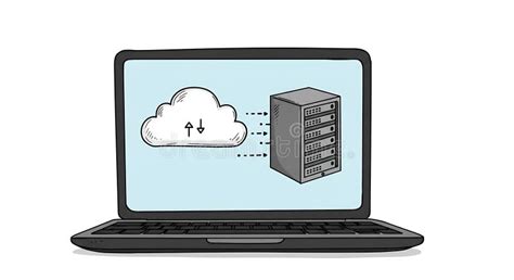 Illustration On A Laptop Screen Depicts A Cloud Connected To A Server Via Dashed Stock
