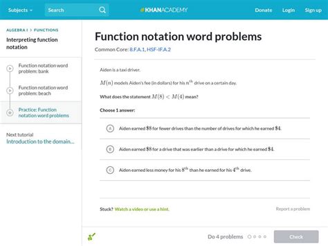 Khan Academy Function Notation Word Problems Unknown Type For 7th