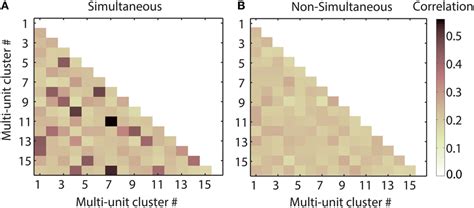 Temporal Response Correlations Of Multi Units Clusters Half Matrices