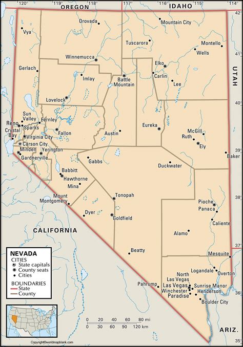 Labeled Map Of Nevada With Capital Cities