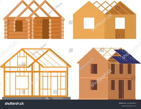 Stages House Construction Framework Complete Log Stock Vector Royalty