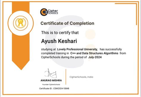 Ayush Keshari On Linkedin Cipherschool Summertraining Cpp