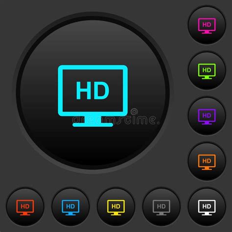 Hd Display Dark Push Buttons With Color Icons Stock Vector