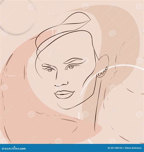 One Continuous Line Hand Drawn Vector Art With Beautiful Woman Face In Elegant Curve Skin Color