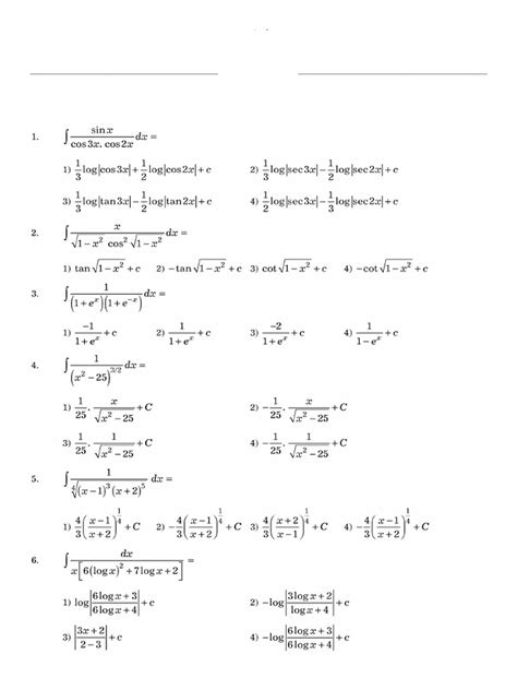 Integral Calculus Model Questions 1 Pdf