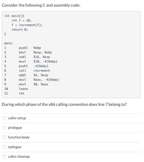 solved consider the following c and assembly code int