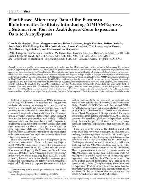 Pdf Plant Based Microarray Data At The European Bioinformatics Institute Introducing