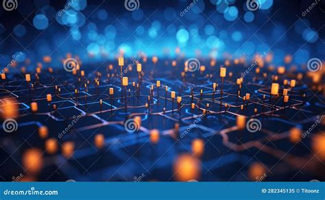 Abstract Technology Background With A Cyber Network Grid And Connected Particles Stock