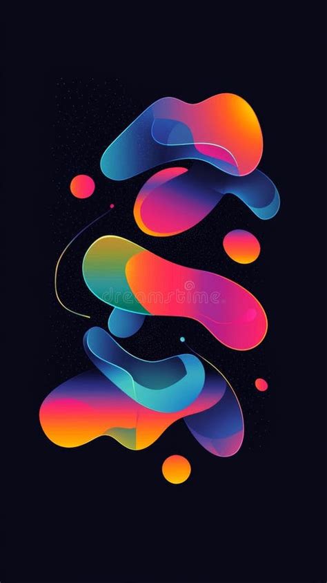 Colorful Abstract Shapes With Vibrant Gradient Colors Float Against A Dark Background Filled