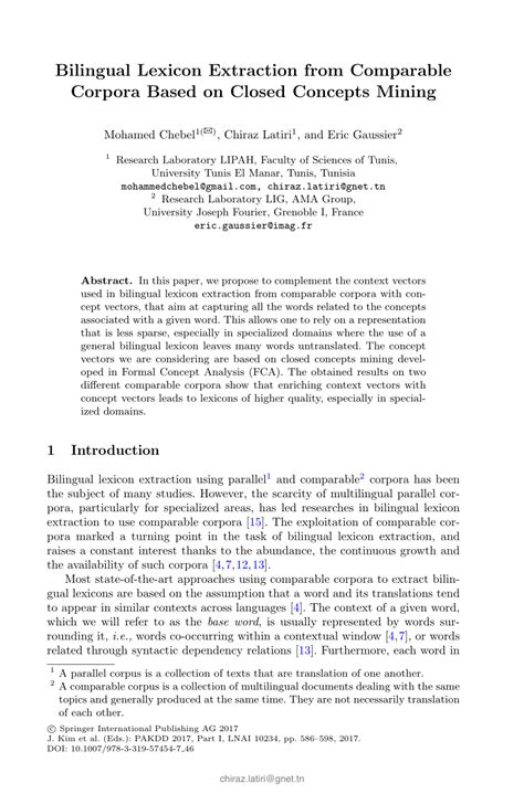 Pdf Bilingual Lexicon Extraction From Comparable Corpora Based On Closed Concepts Mining