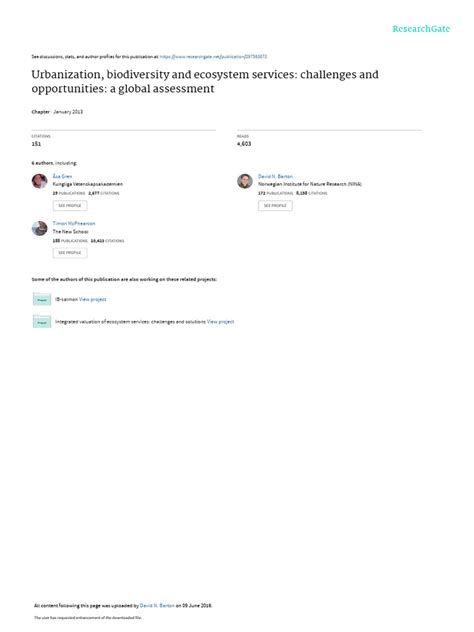 Urbanization Biodiversity And Ecosystem Services Challenges And Opportunities A Global