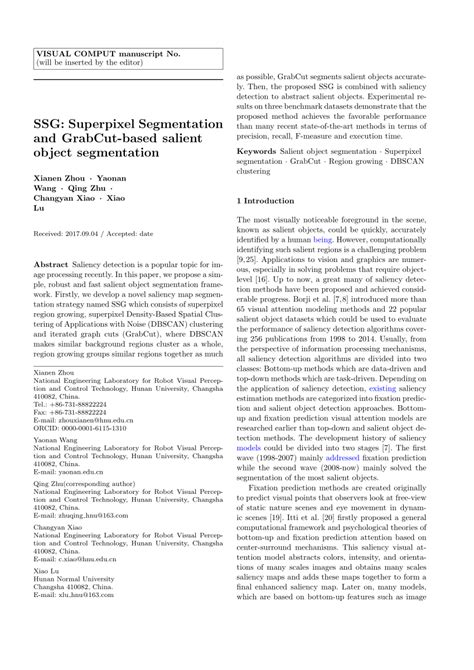 Pdf Ssg Superpixel Segmentation And Grabcut Based Salient Object Segmentation